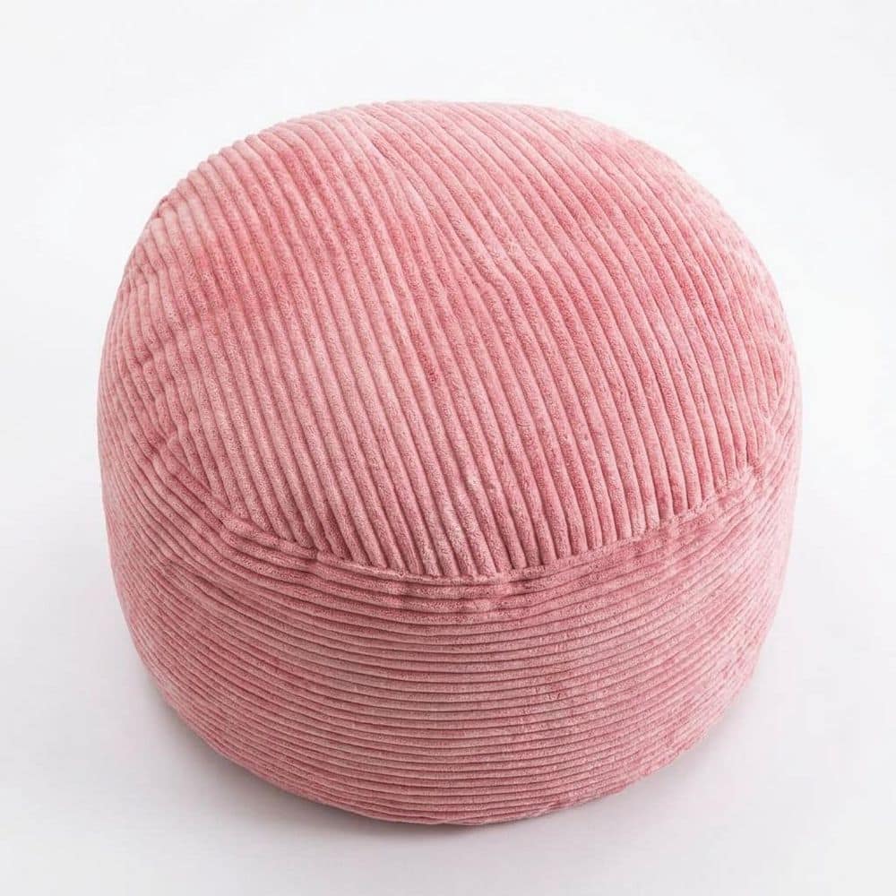 Pink Corduroy Upholstered Round Pouf Ottoman with Foam Chunk Filling ...