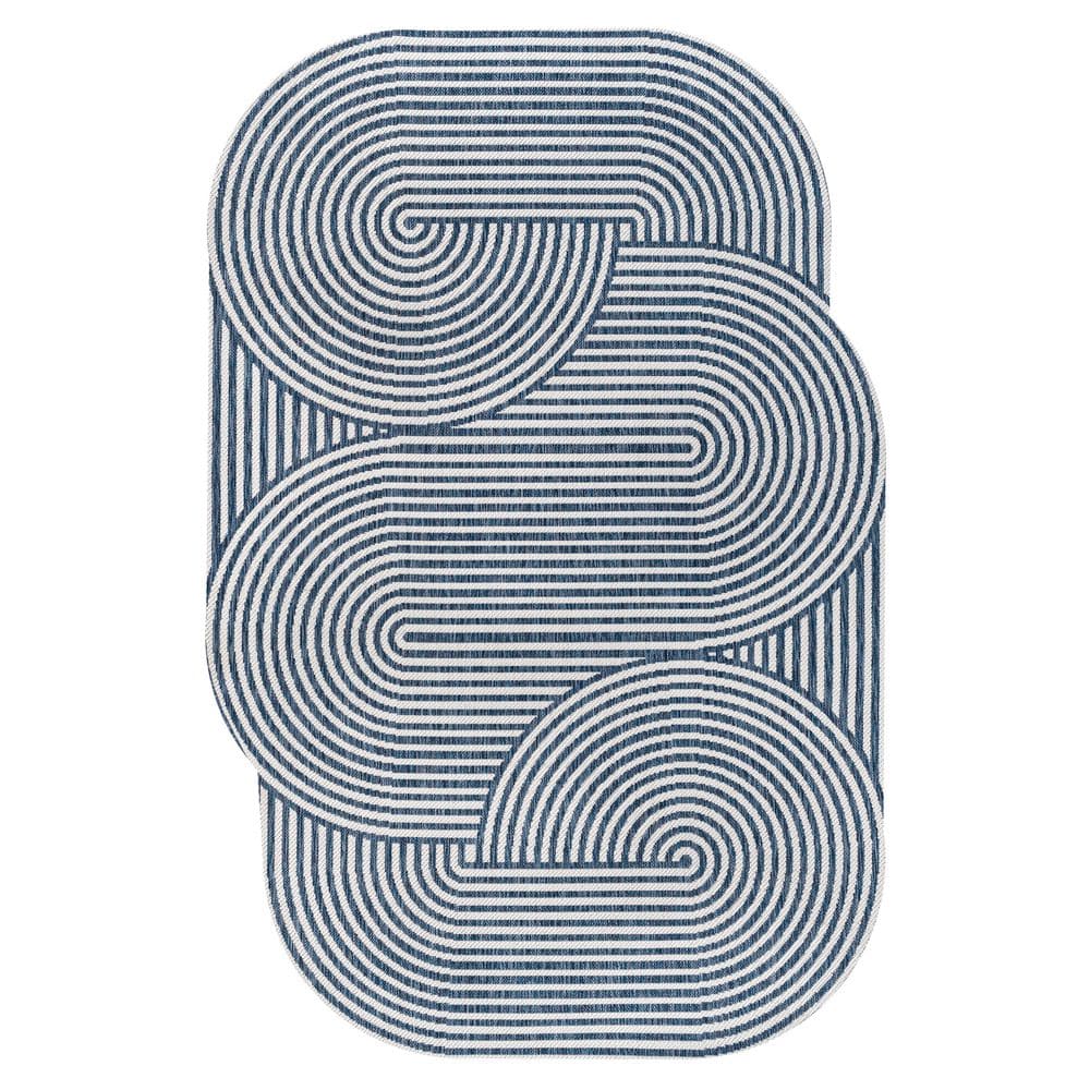 JONATHAN Y Margot Modern Geometric Arch Stripe Cream/Navy 8 ft. x 10 ft ...