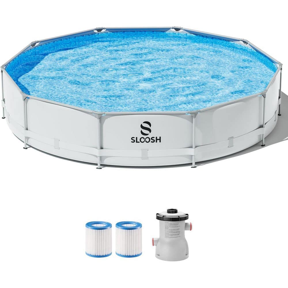 Sloosh 10ft x 30 in. Outdoor Round Frame Above Ground Swimming Pool Set ...