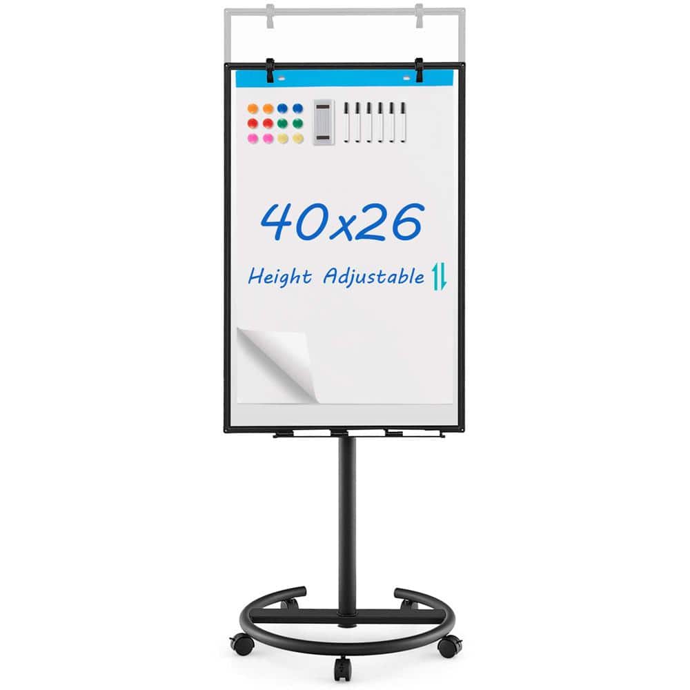 Costway 40 in. x 26 in. Mobile Whiteboard Height Adjustable Magnetic ...