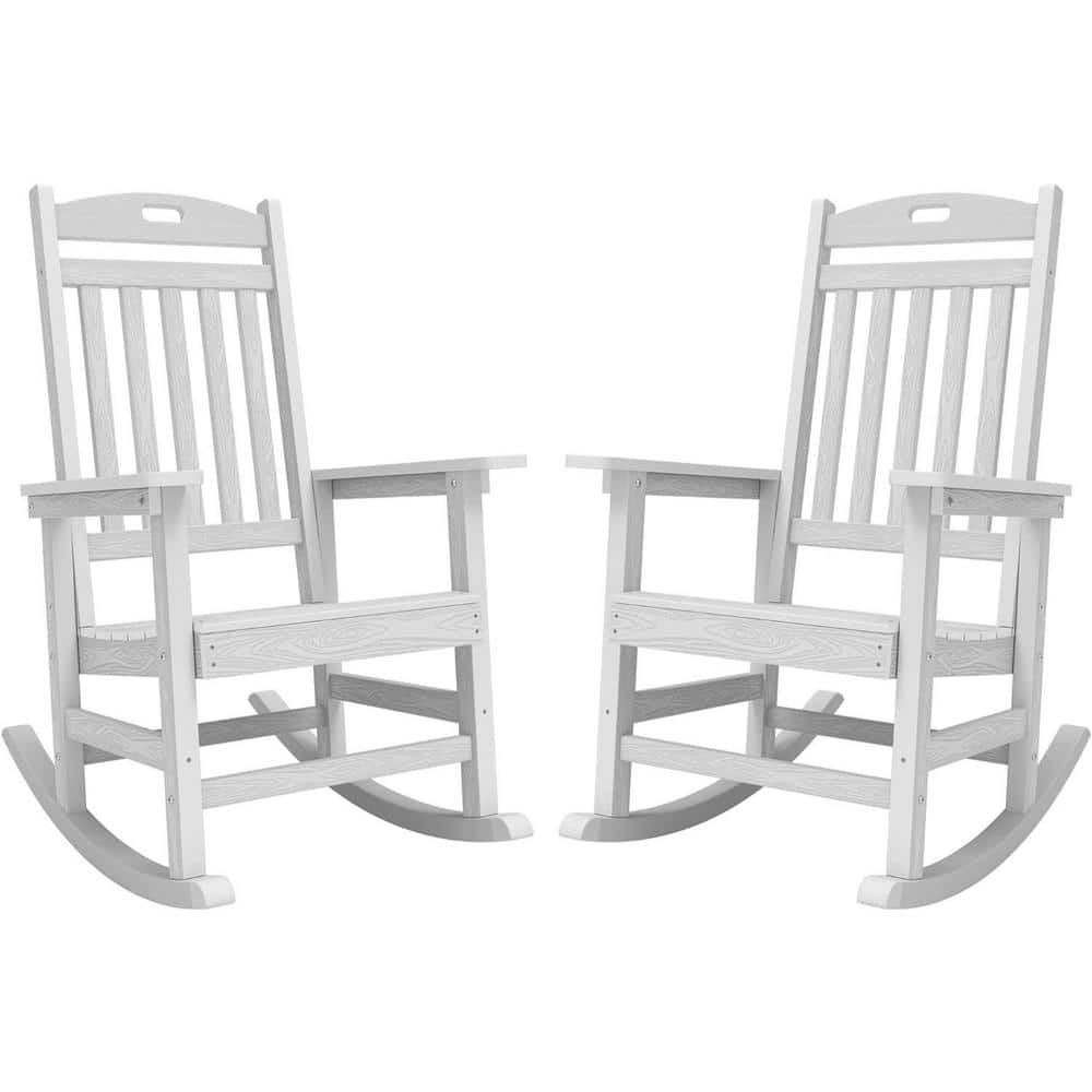 Mximu White Plastic Patio Outdoor Rocking Chair, Fire Pit Adirondack ...