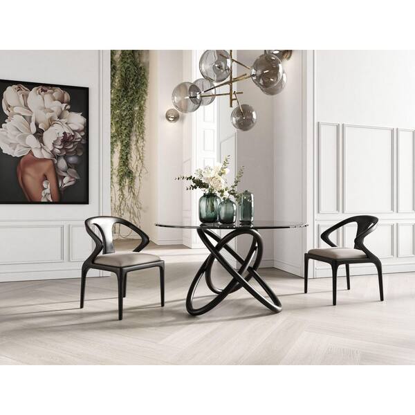 MR MODREST Modrest Mason Black Ash Glass 54 in. Pedestal Dining Table ...