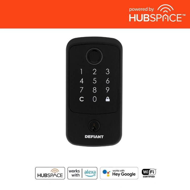 Defiant Hubspace Matte Black Square Biometric Fingerprint Electronic ...