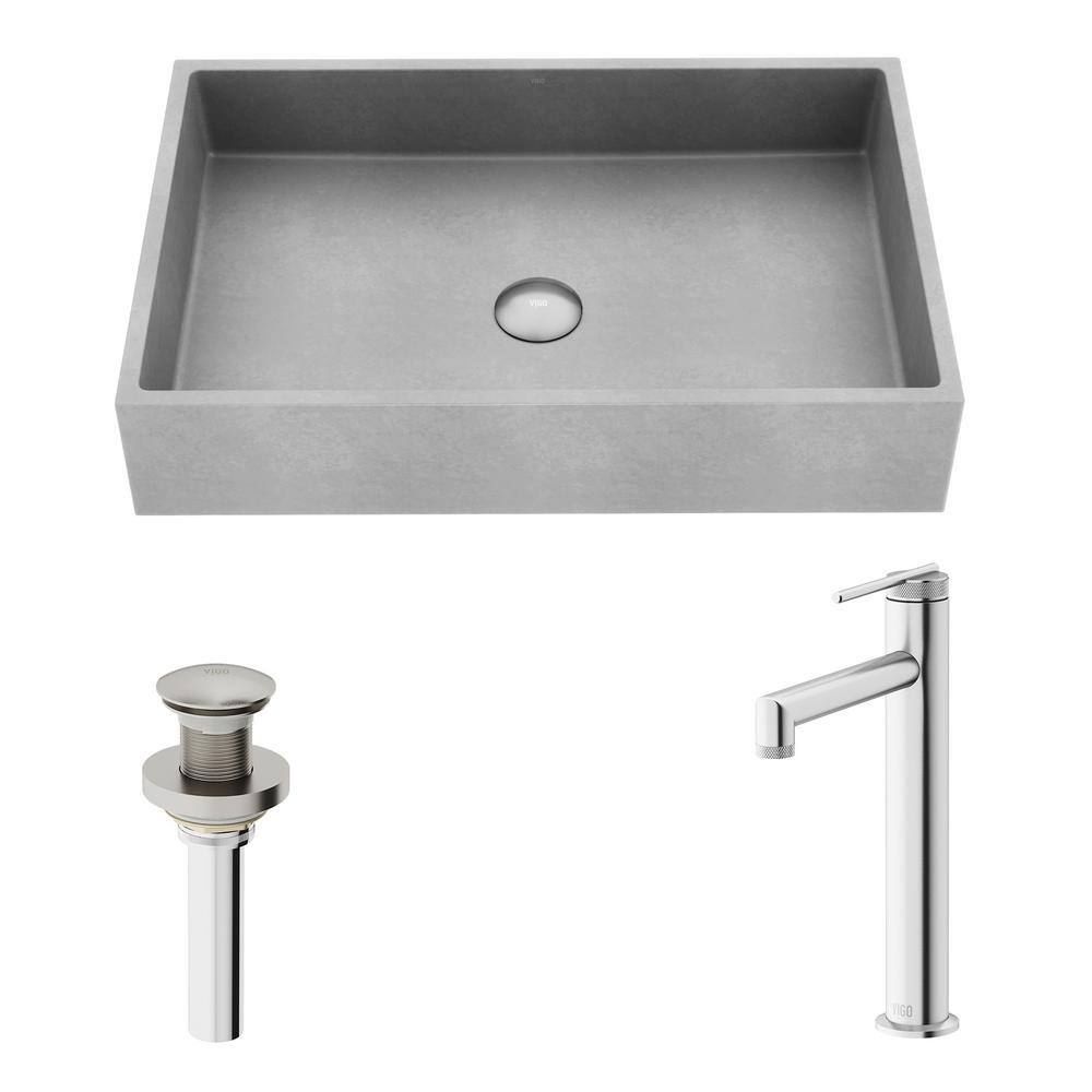 VIGO Orvieto Gray Concreto Stone Rectangular Bathroom Vessel Sink with ...
