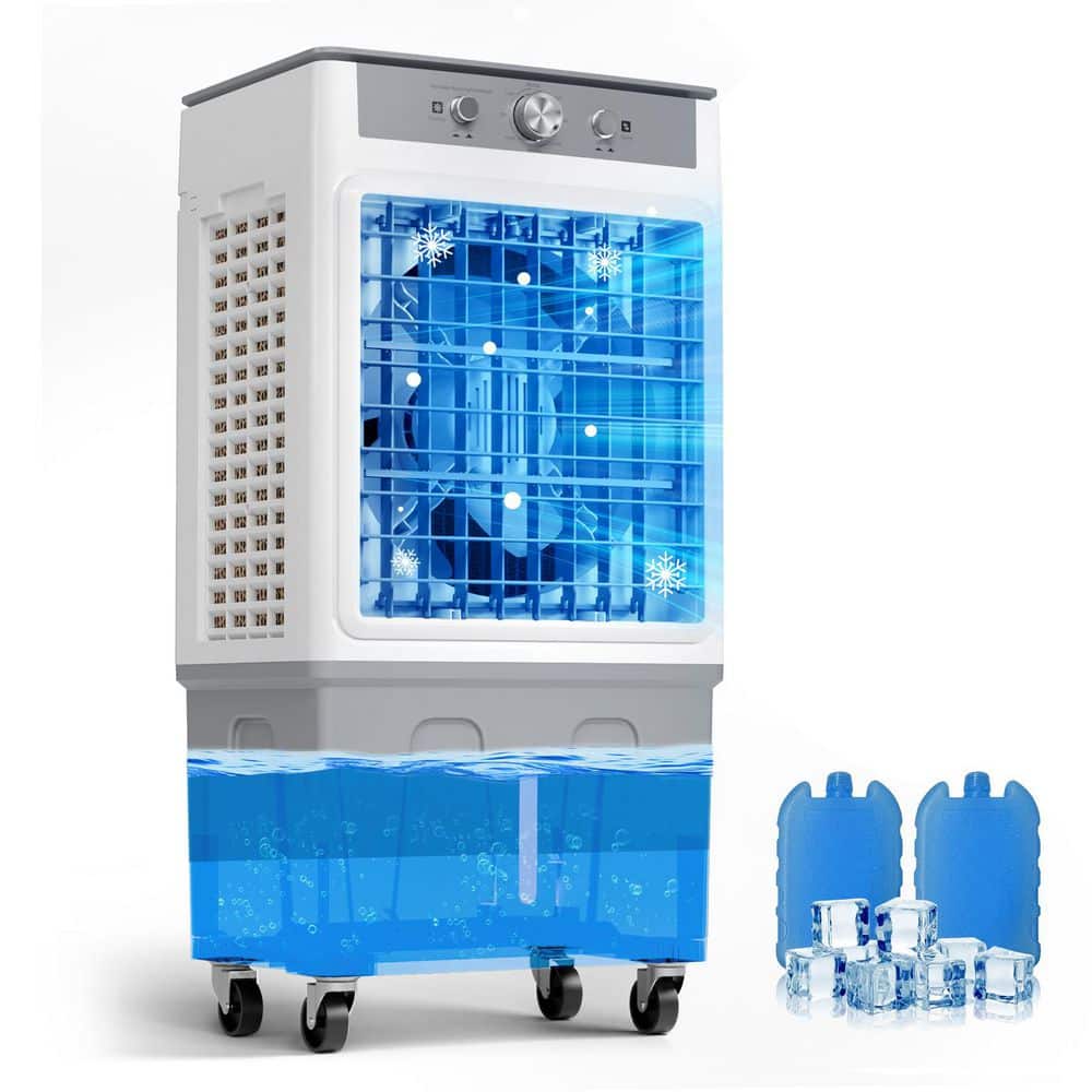 JINJUNYE 3 in 1 5-Gal. 3000 CFM 3-Speed Portable Evaporative Air Cooler ...