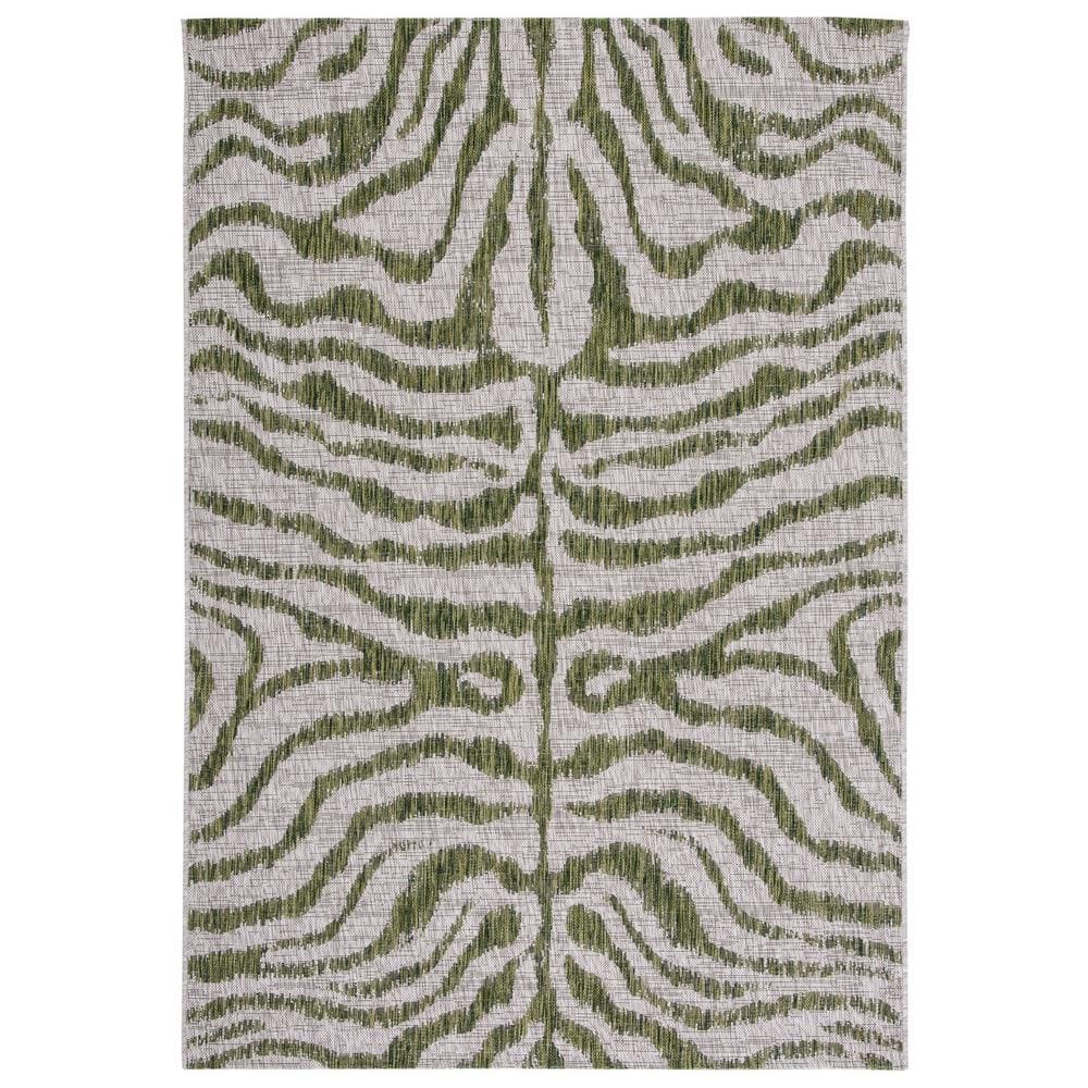 SAFAVIEH Courtyard Gray/Green 5 ft. x 8 ft. Zebra Indoor/Outdoor Area ...