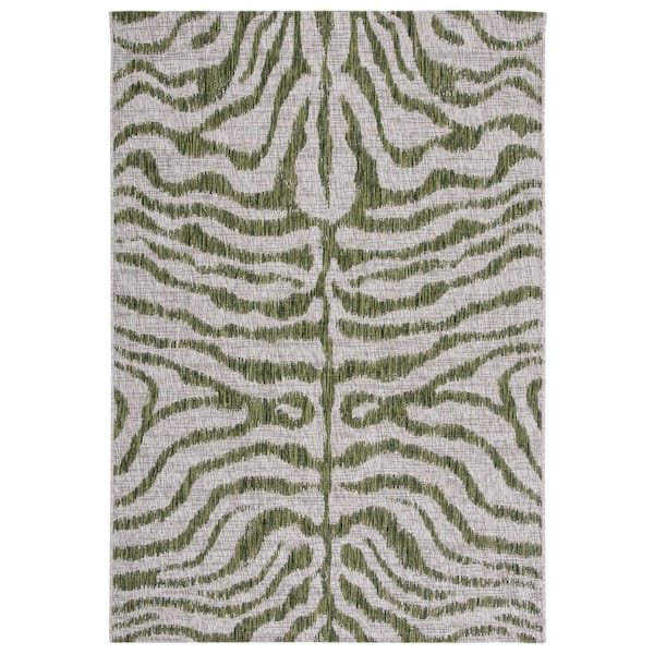 SAFAVIEH Courtyard Gray/Green 9 ft. x 12 ft. Zebra Indoor/Outdoor Area ...