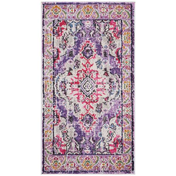 SAFAVIEH Monaco Violet/Fuchsia 2 ft. x 4 ft. Distressed Border ...