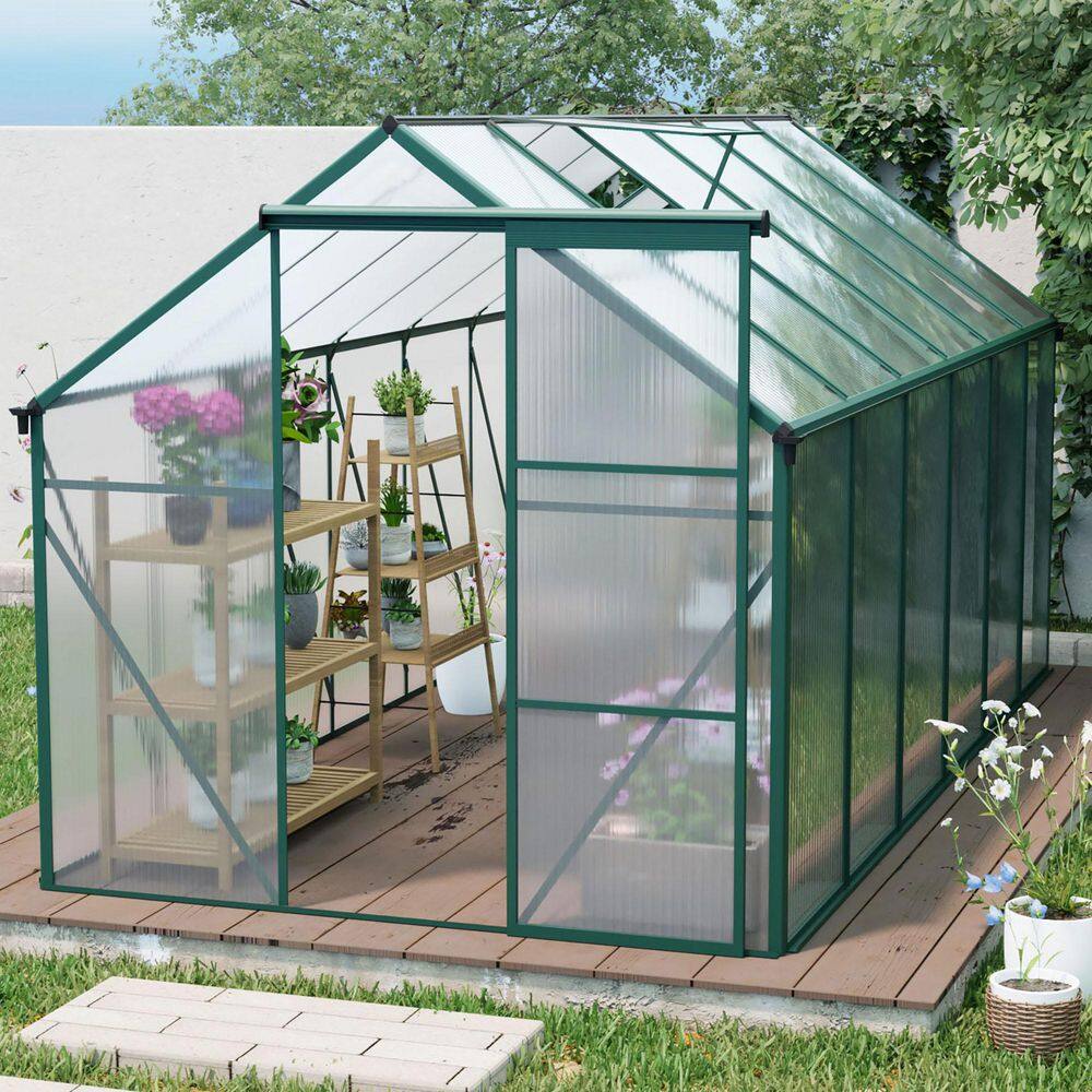 Coporesell 6 ft. x 12 ft. Green Polycarbonate Greenhouse Raised Base ...
