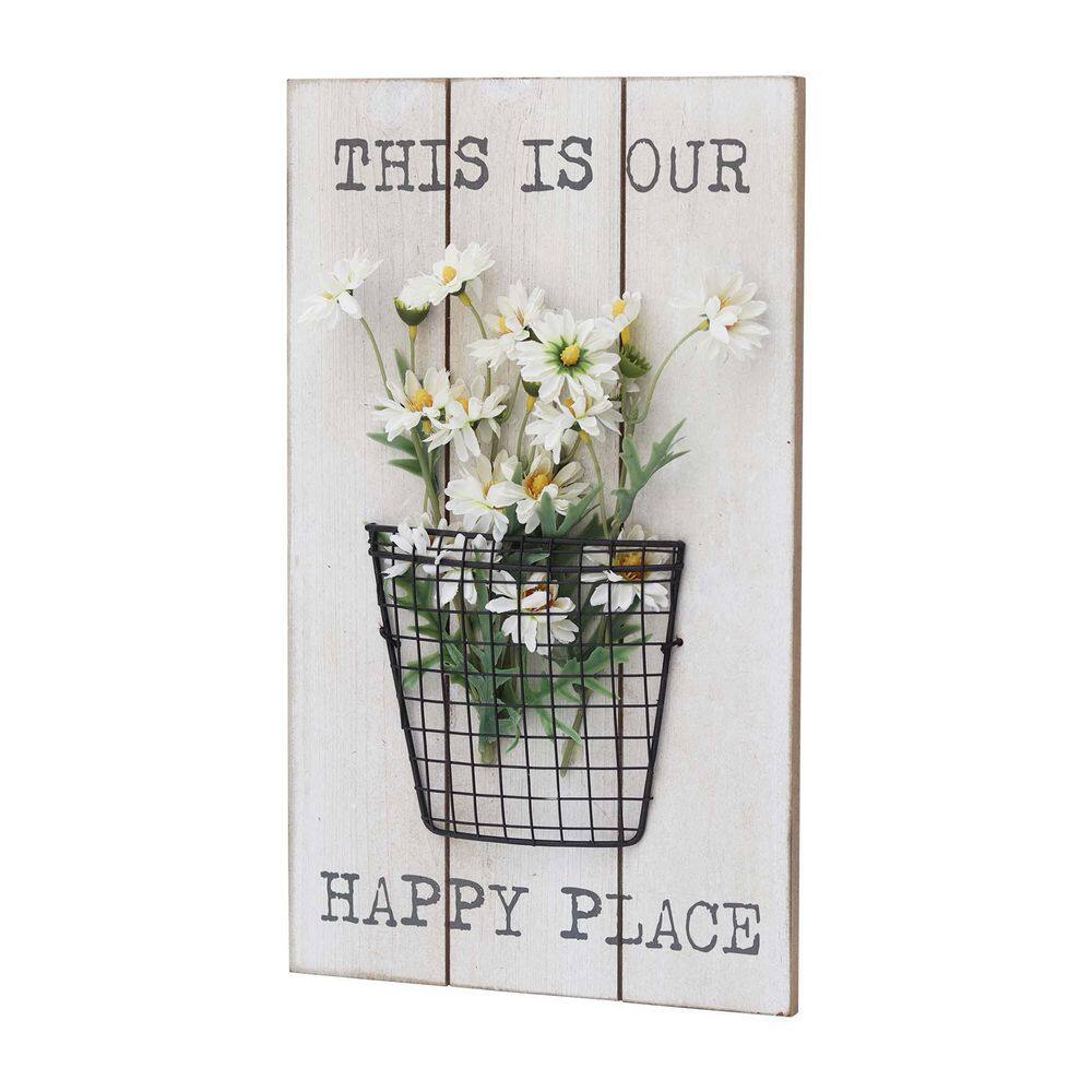 PARISLOFT This Is Our Happy Place Wood Wall Plaque with Artificial ...