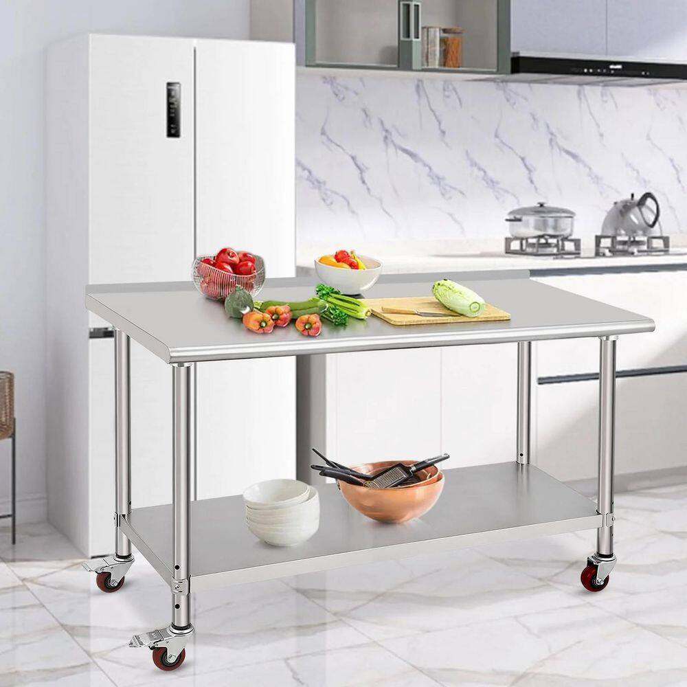 60L x 24W x 35H in. Stainless Steel Work Table Wheel and Backsplash ...