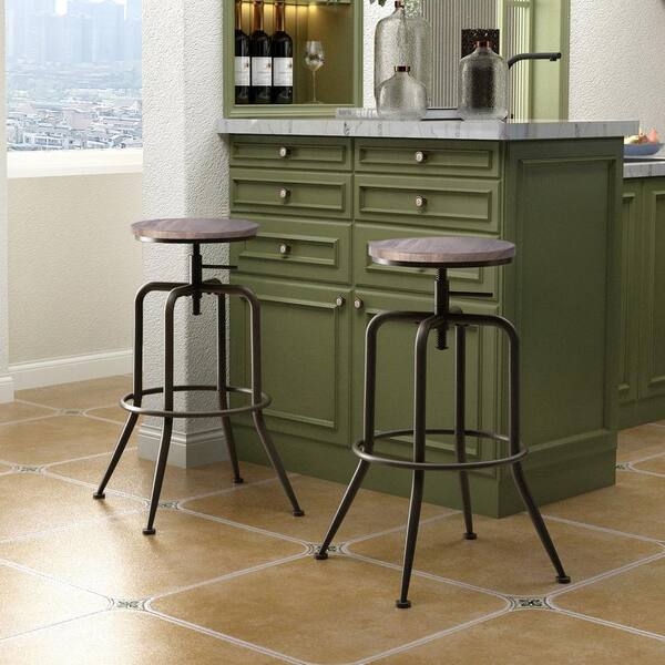 Homy Casa AMA 30 in. Oak Wood Grain Backless Metal Frame Adjustable ...