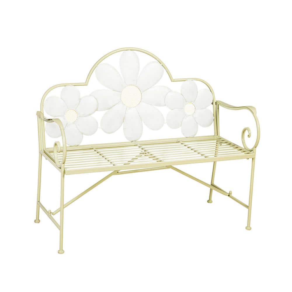 Evergreen Floral 45 in. Yellow Metal Outdoor Garden Bench 8MB161 - The ...