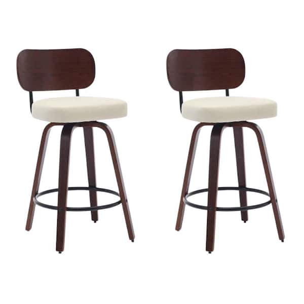 Beige Modern Bar Stools Set of 2, Faux Leather Upholstered Swivel Bar ...