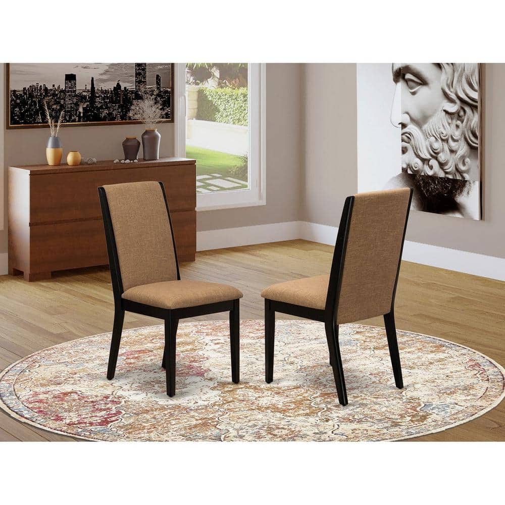 East West Furniture Black, Parson Dining Chairs - Light Sable Linen ...