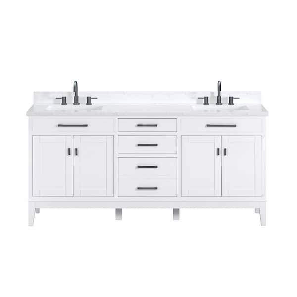 Avanity Madison 73 in. Double Sink White Bath Vanity with Cala White ...