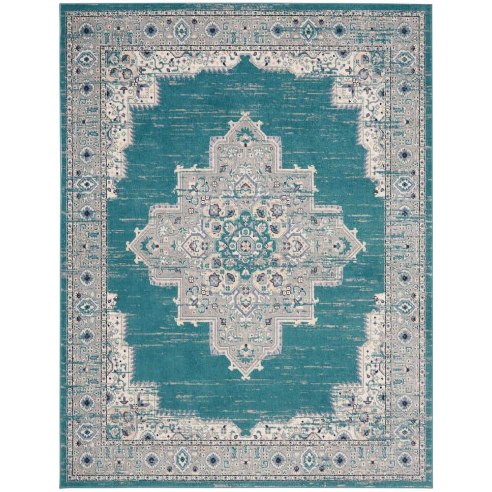 Nourison Passion Turquoise Grey 8 ft. x 10 ft. Abstract Transitional ...