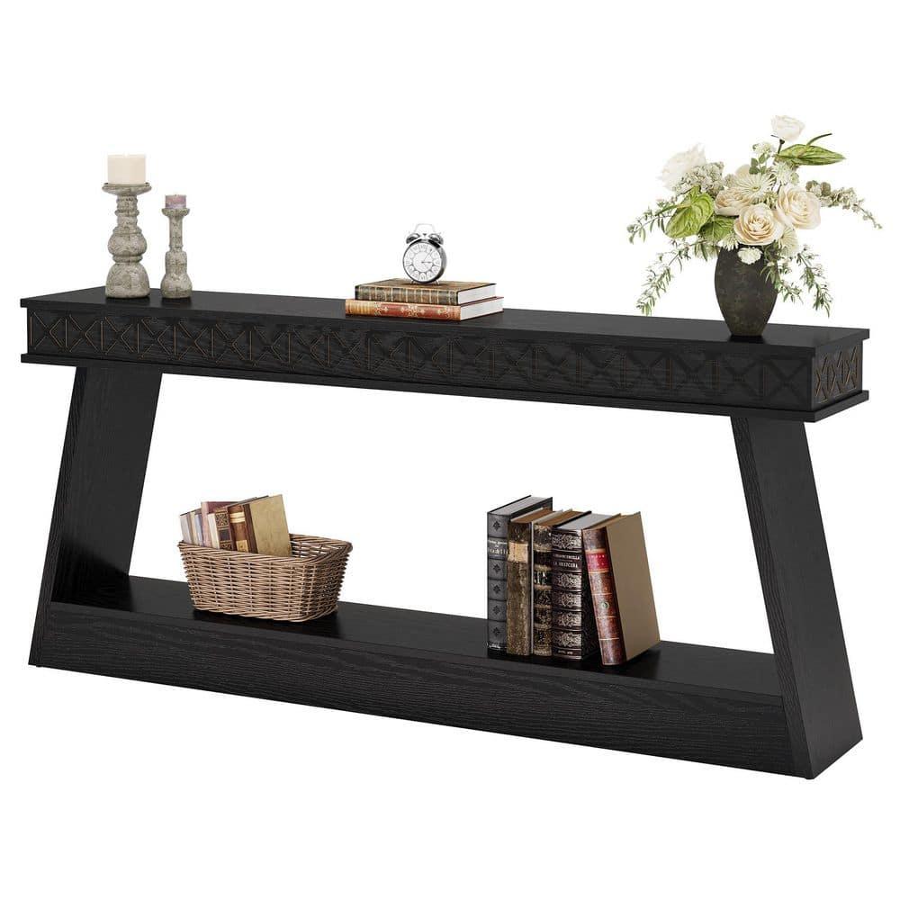 TRIBESIGNS WAY TO ORIGIN Benjamin 70.87 in. Black Rectangle Wood Console Table with Storage ...
