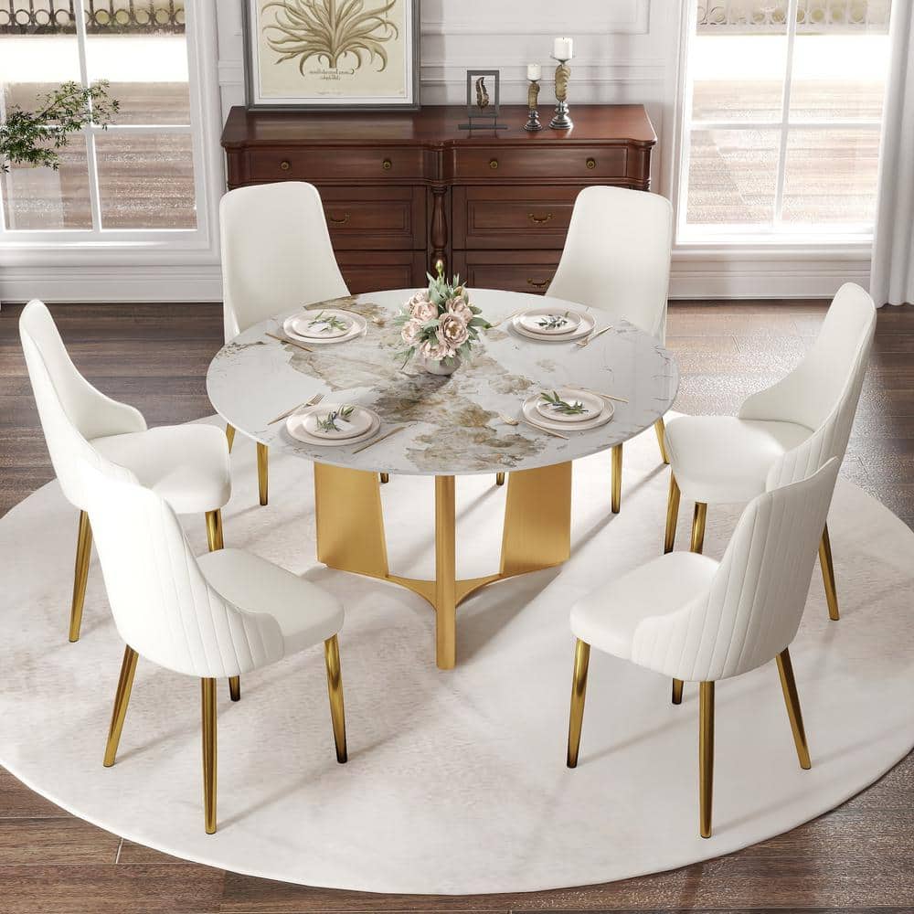 Magic Home 53 in. Pandora Sintered Stone Tabletop with Gold Pedestal ...
