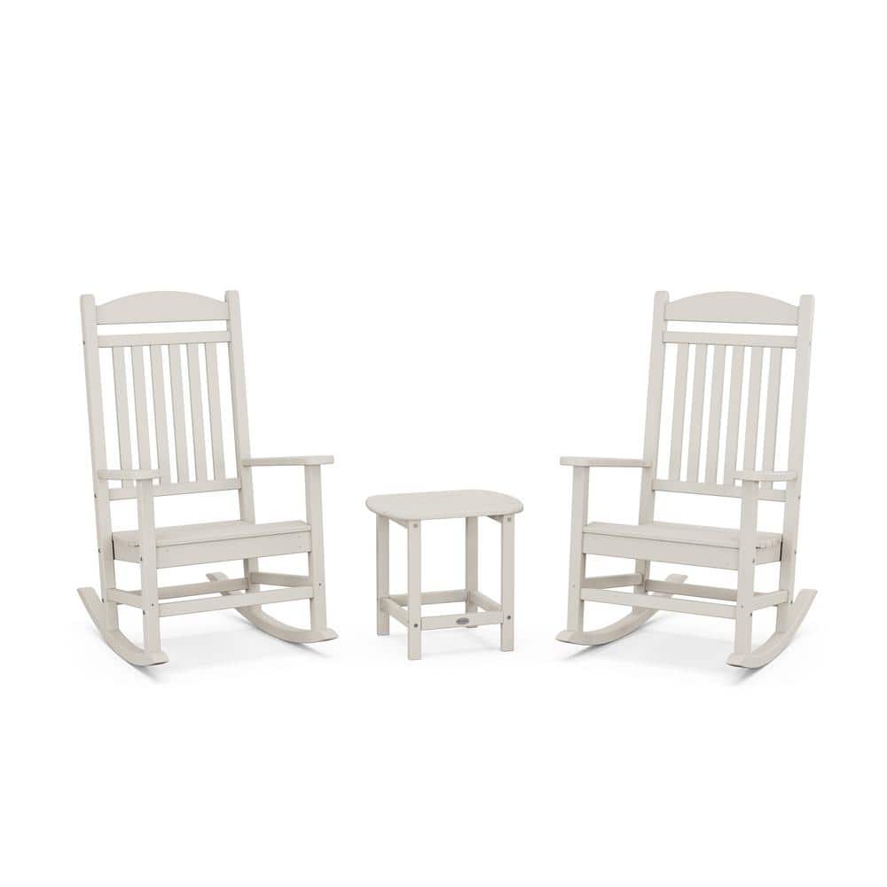 POLYWOOD Grant Park 3-Piece Sand Plastic Outdoor Rocking Chair Set ...