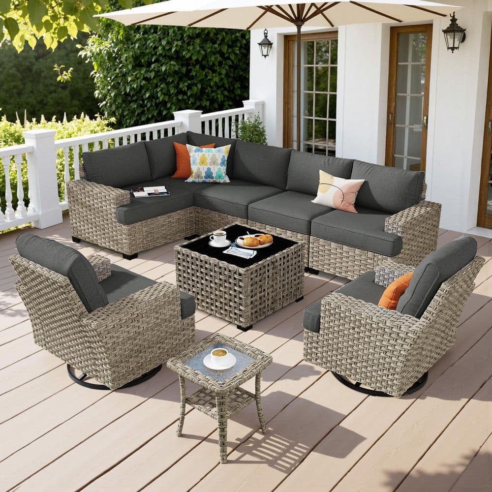 XIZZI Eunoia 9-Pieces Wicker Patio Conversation Seating Sofa Set with ...