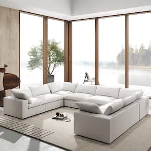 J&E Home 157.3 in. Square Arm 8-Piece Linen Modular Deep Seat U-Shaped ...