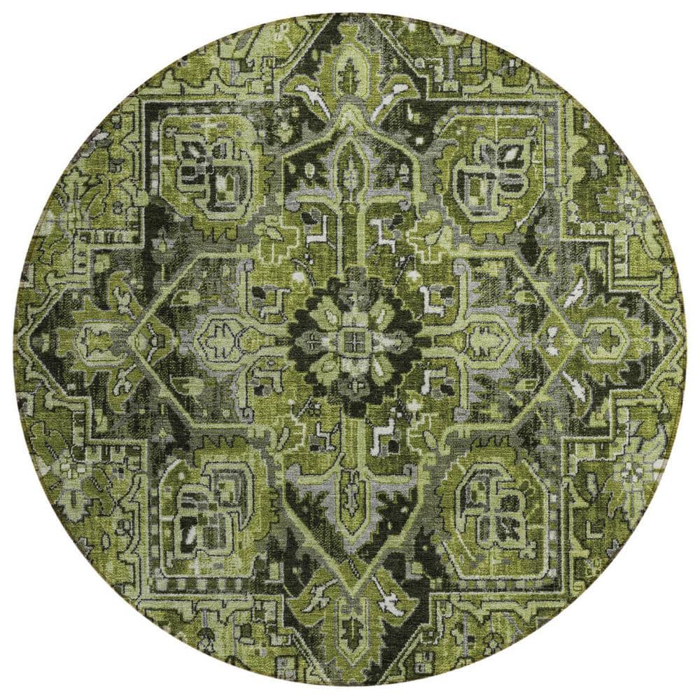 HomeRoots Olive Green and Dark Green 8 ft. Round Woven Oriental Round ...
