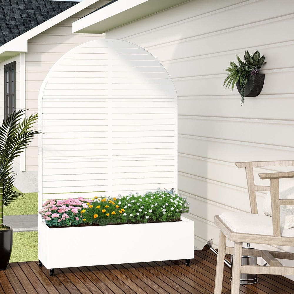 Lirago 72 in. H x 47 in. W Arch White Outdoor Metal Privacy Screen ...