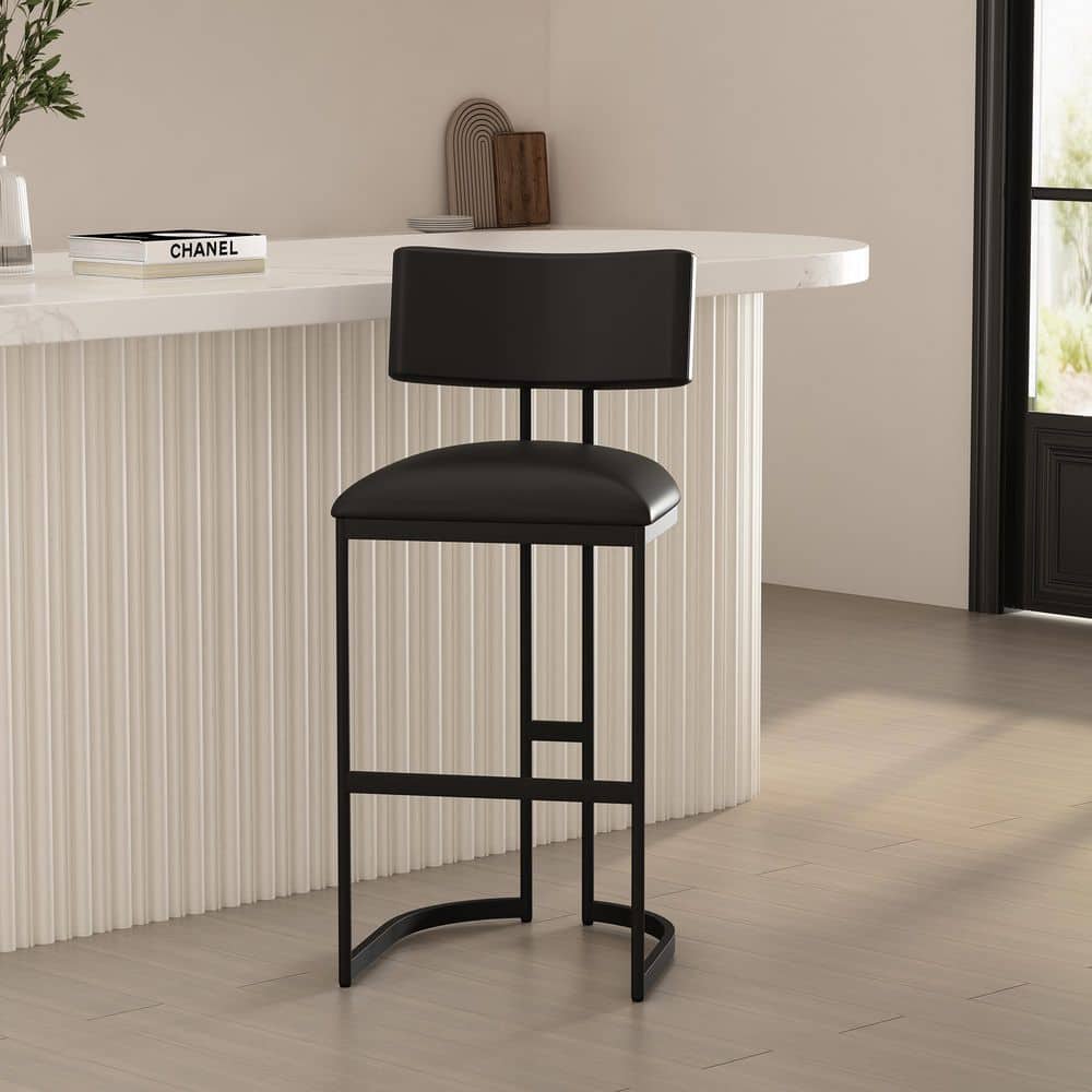 Manhattan Comfort Juno 41.3 in. H Black Metal Bar Stool with Faux ...