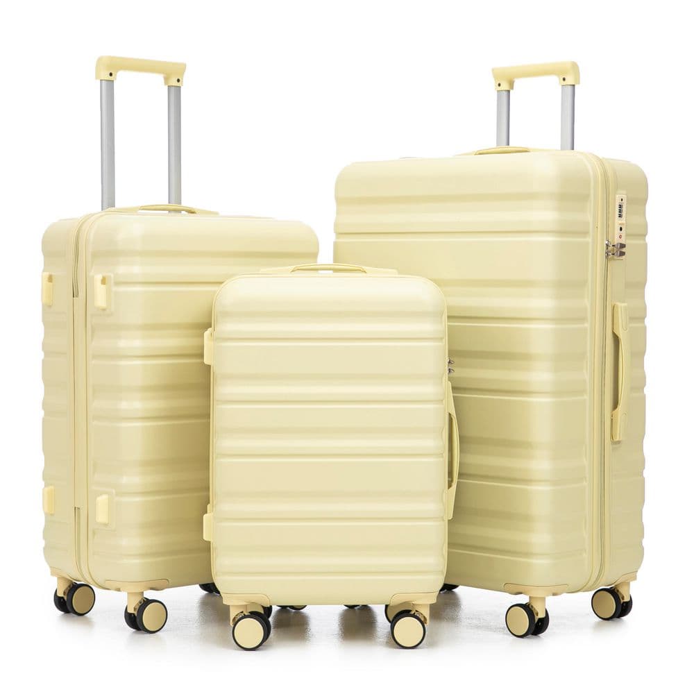 Tatahance 3-Piece Light Yellow ABS Hardside Spinner Luggage Set with ...