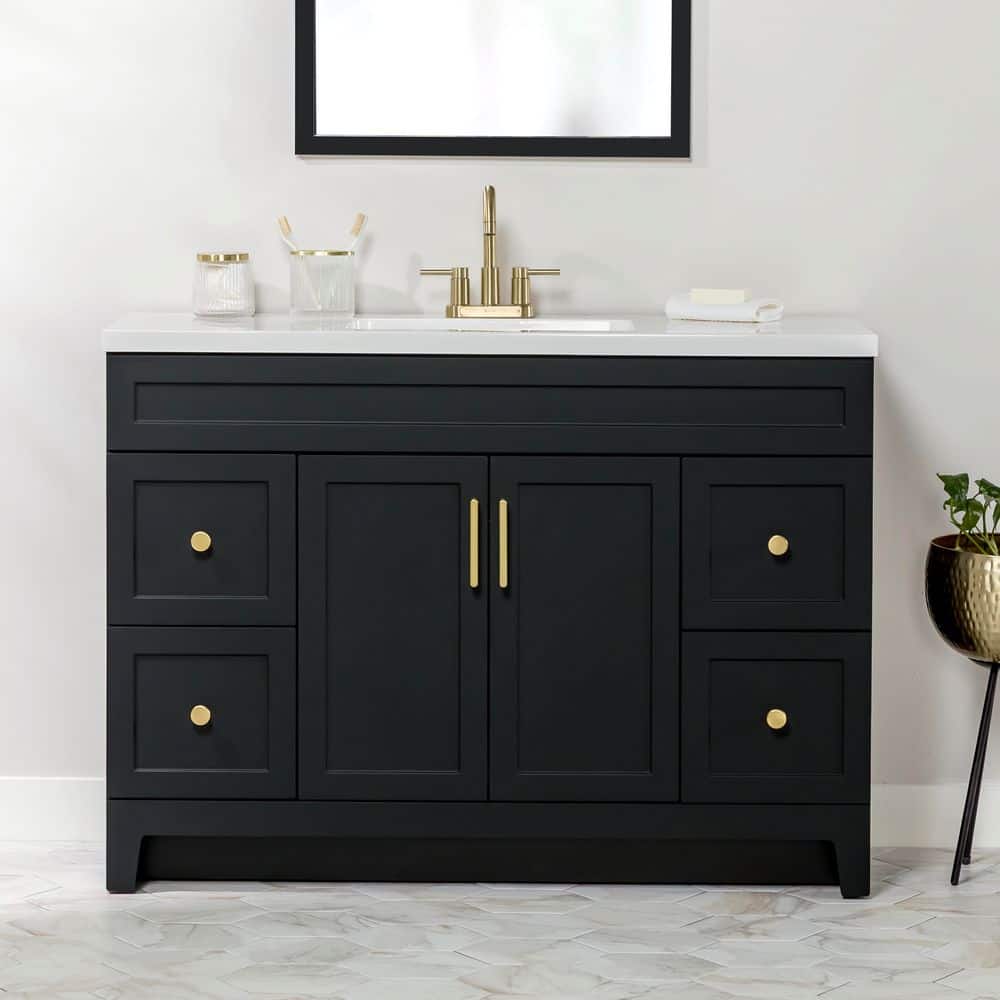 Glacier Bay Chasbury 49 in. Single Sink Matte Black Bath Vanity with White Cultured Marble Top ...
