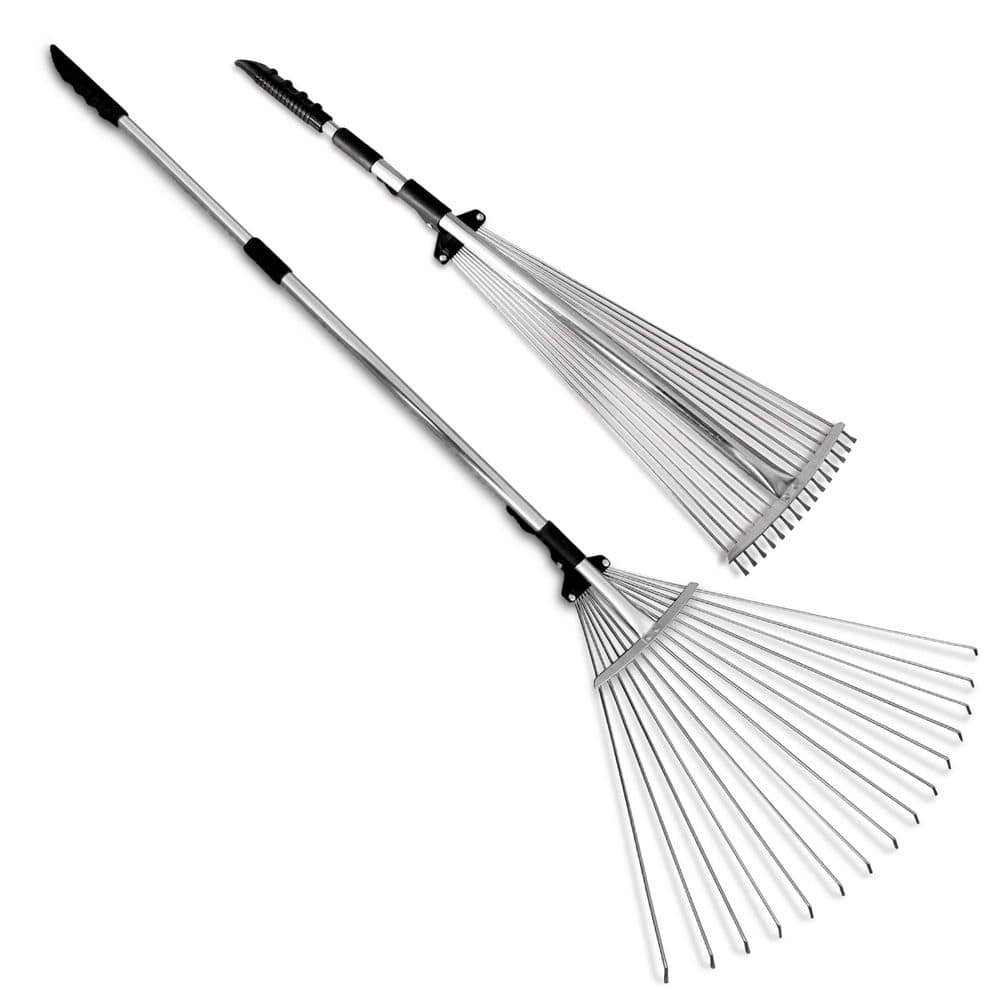 63 in. Steel Handle Metal Leaf Rake, Adjustable Telescopic Garden Rake ...