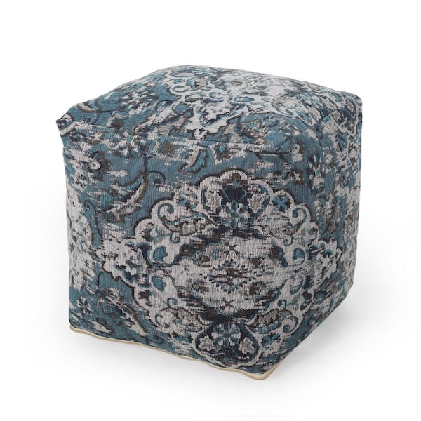 Noble House Achille Blue Handmade Cube Pouf 94243 - The Home Depot