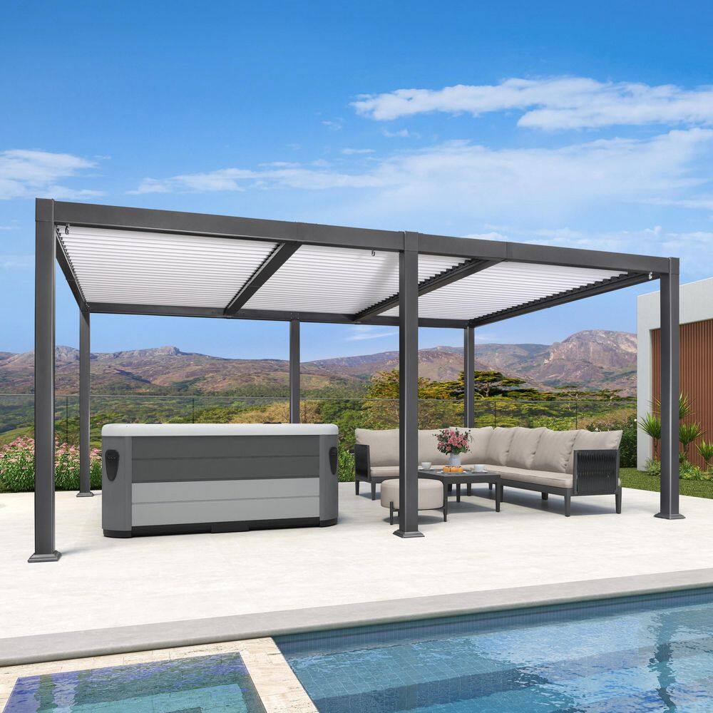 PURPLE LEAF 11.7 ft. x 18.2 ft. Gray Aluminum Outdoor Louvered Pergola ...
