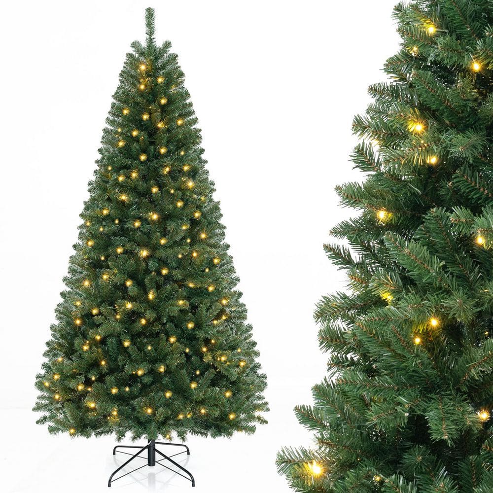 ANGELES HOME 8 ft. Green Pre-Lit Artificial Christmas Tree with 1182 ...