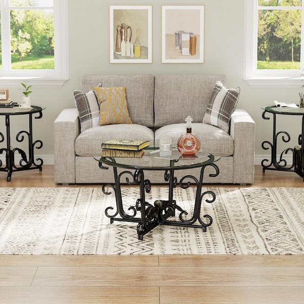 maocao hoom 3-Piece Coffee Table Set, Tempered Glass Surface with ...