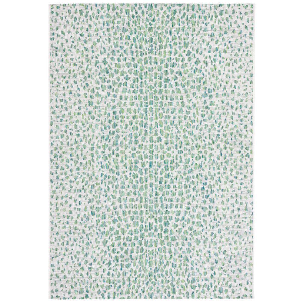 SAFAVIEH Courtyard Ivory/Green 4 ft. x 6 ft. Cheetah Geometric Indoor ...