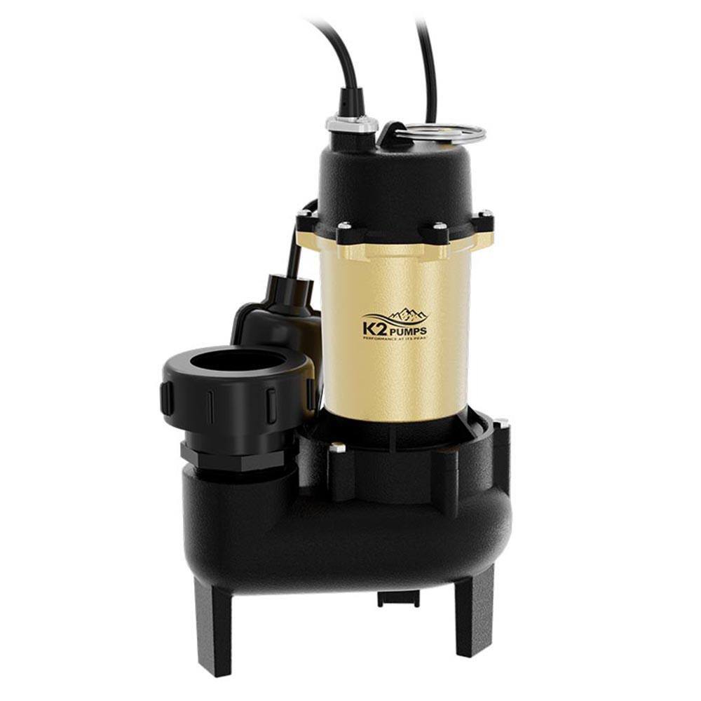 K2 1/2 HP Heavy-Duty Cast Iron Sewage Pump with Piggyback Tethered ...