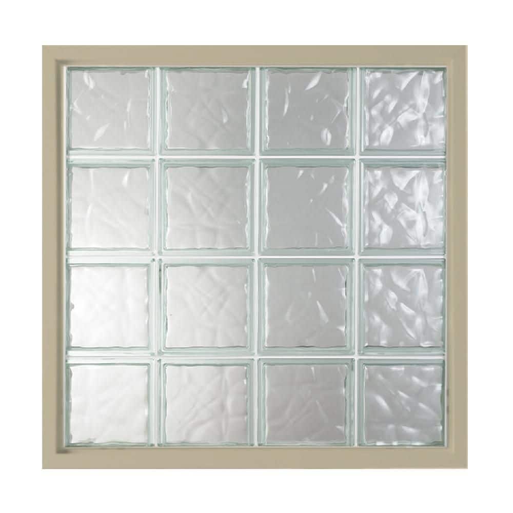 Hy-Lite 31.5 in. x 24 in. Fixed Tan Vinyl Nail Fin Frame Glass Block ...