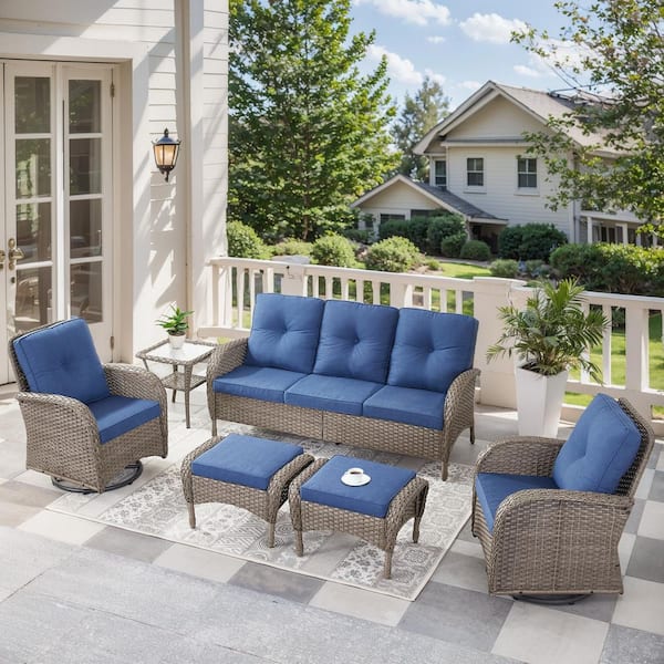 Bellefurn Rotavia Gray 6-Piece Wicker Patio Conversation Set with ...