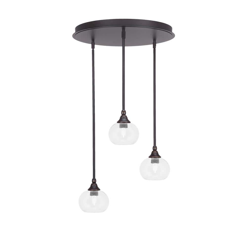 Villa 3 Light Dark Granite Pendant, Cluster Pendant Light with 7 in. Clear Bubble Glass Shades ...