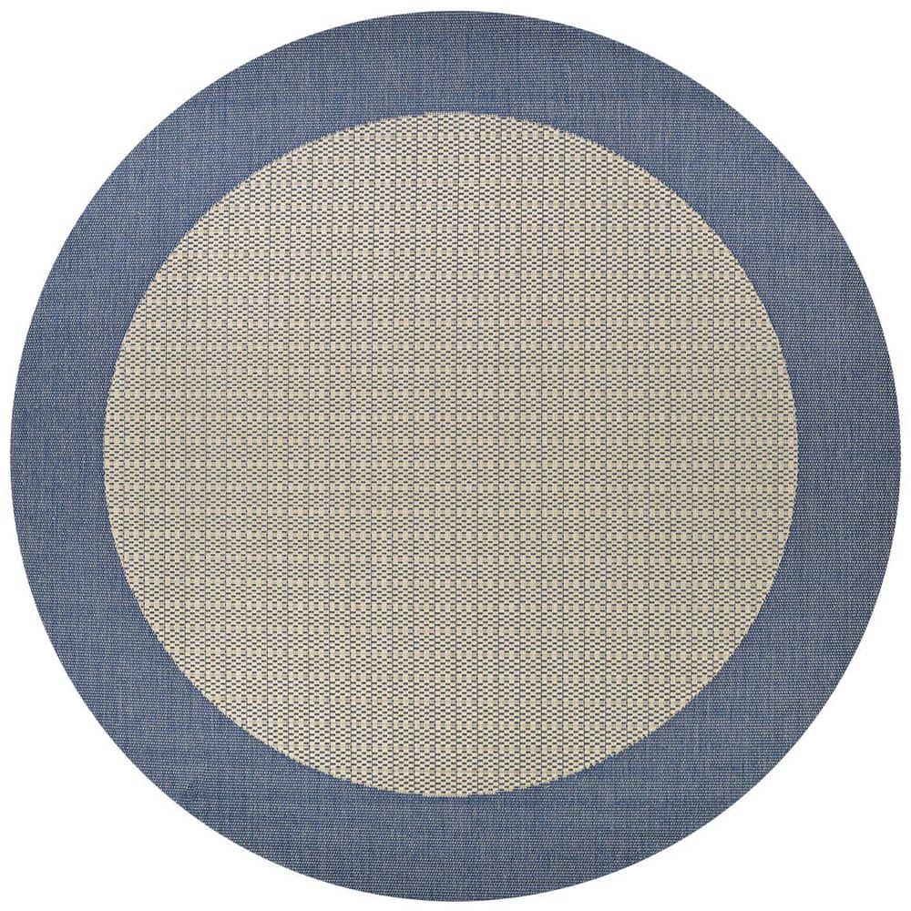 Couristan Recife Checkered Field 8 ft. Round Ivory-Blue Solid Indoor ...
