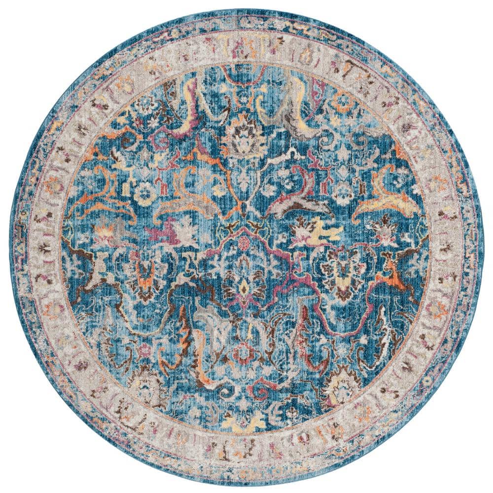 SAFAVIEH Bristol Blue/Light Gray 7 ft. x 7 ft. Round Distressed Floral ...