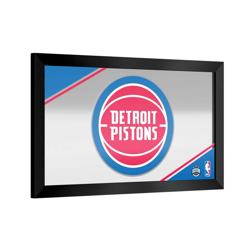 Detroit Pistons Logo 26 in. W x 15 in. H Wood Black Framed Mirror ...
