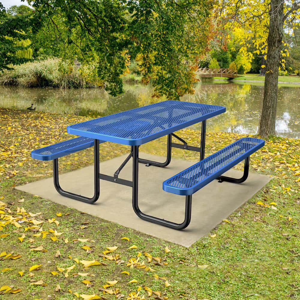 Daheat 72 in. x 67 in. Expanded Metal Rectangular Picnic Table in Blue ...