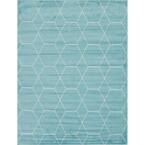 StyleWell Trellis Frieze Light Blue/Ivory Blue 7 ft. x 10 ft. Geometric ...
