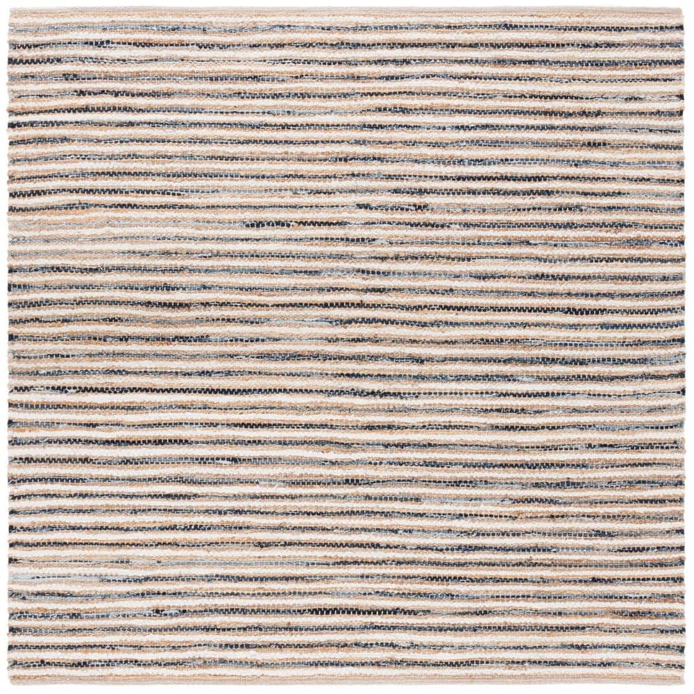 SAFAVIEH Cape Cod 6 ft. x 6 ft. Natural/Navy Striped Abstract Square ...