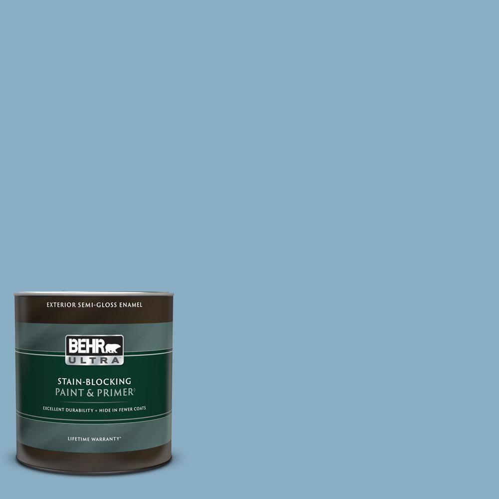 BEHR ULTRA 1 qt. #S500-4 Chilly Blue Semi-Gloss Enamel Exterior Paint ...
