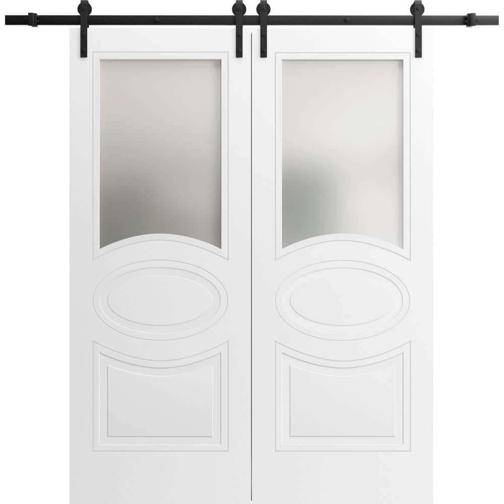 VDOMDOORS 18 in. x 80 in. 2 Panel Frosted Glass Painted White Solid ...