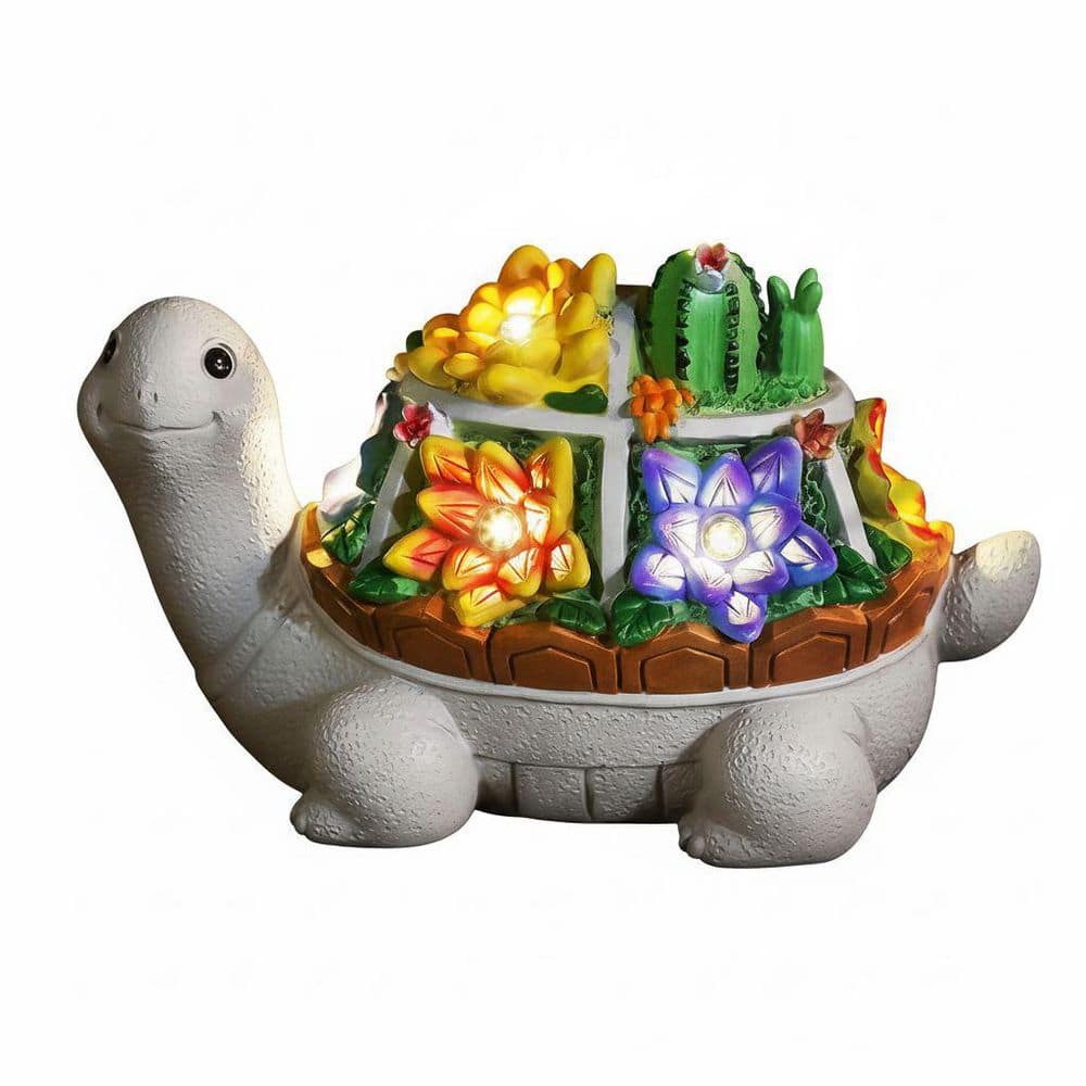 Orange Turtle series solar garden outdoor turtle statue with 7 LED ...